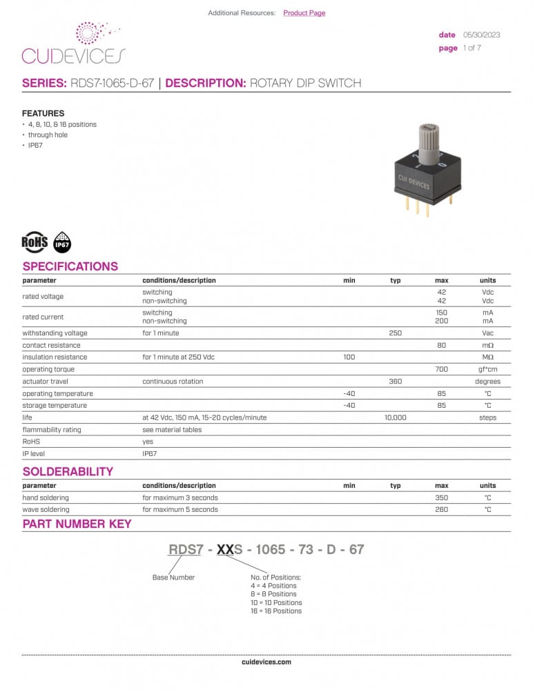 CUI RDS7 datasheet page 1