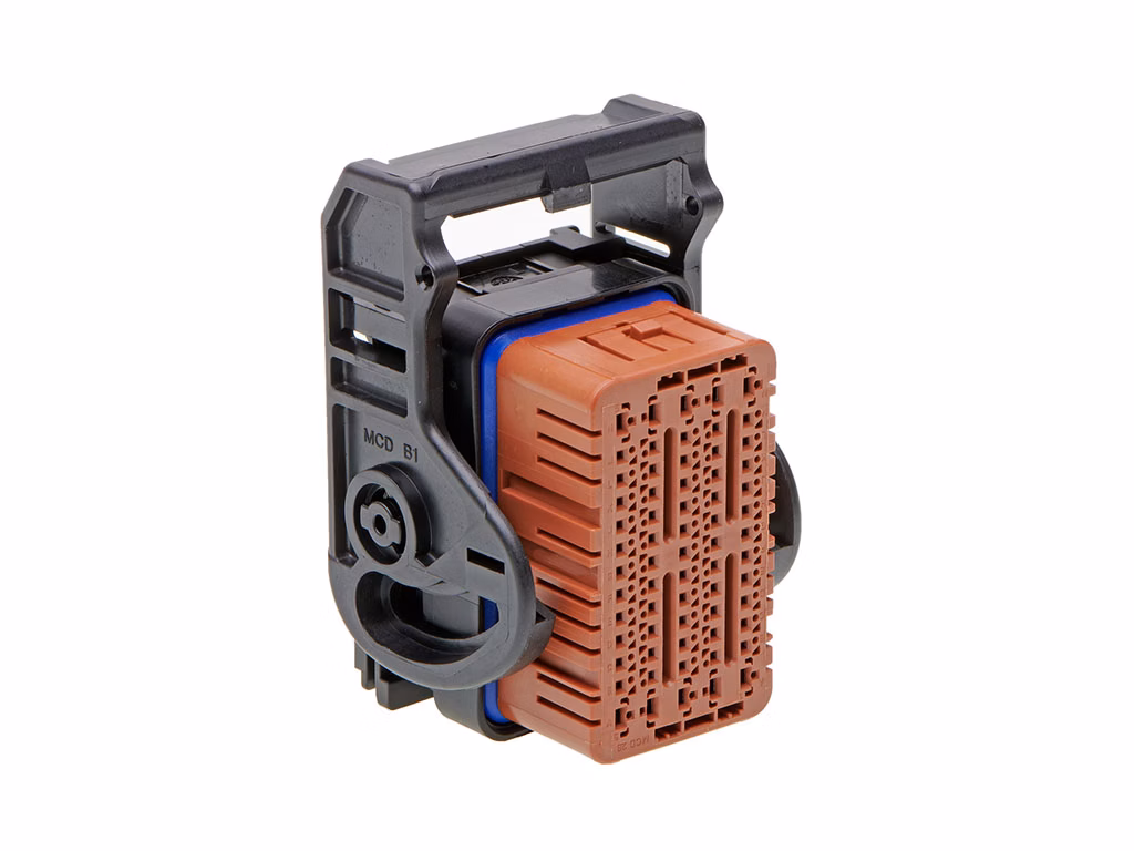 PROPOSED REPLACEMENT: MINI50 GEN II UNSEALED RECEPTACLES (206523 SERIES); Mini50 Unsealed Receptacle, Dual Row, Bridged, with CPA, 16 Circuits, EcoPaXX Resin, Polarization Option C, Dark Gray