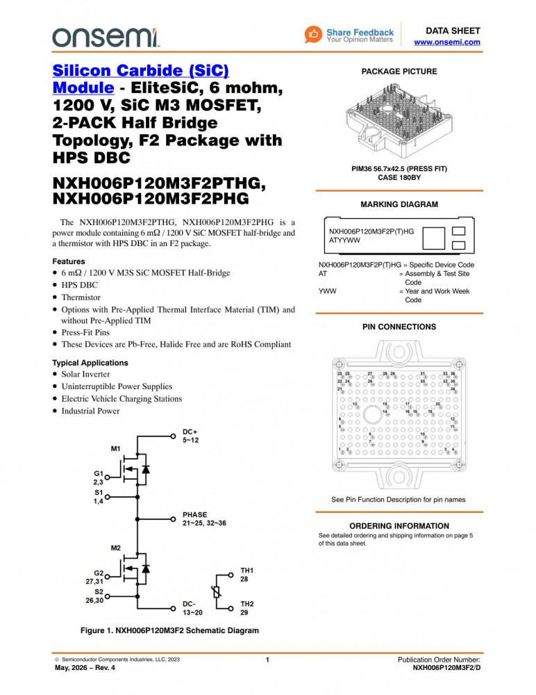 NXH006P120M3F2PTHG datasheet page 1