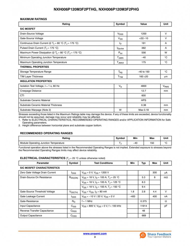 NXH006P120M3F2PTHG datasheet page 3