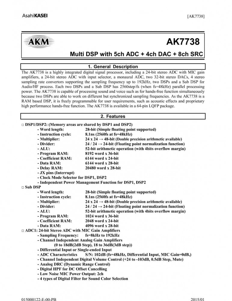 AK7738 datasheet page 1