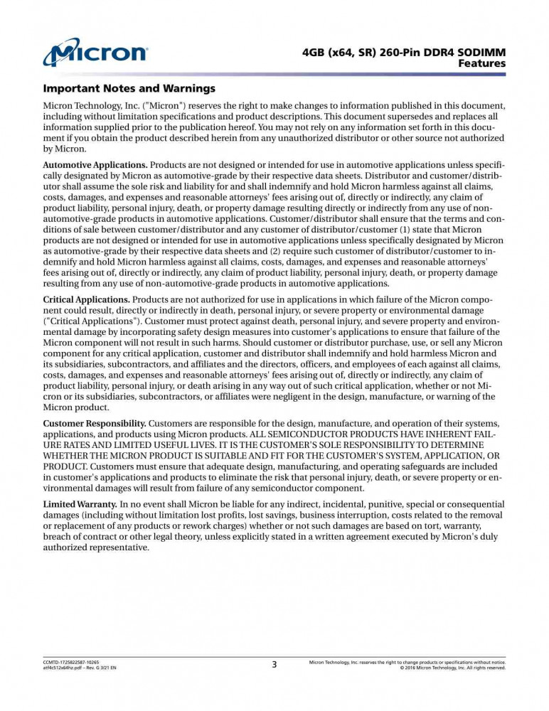 Micron DDR4 SODIMM datasheet page 3
