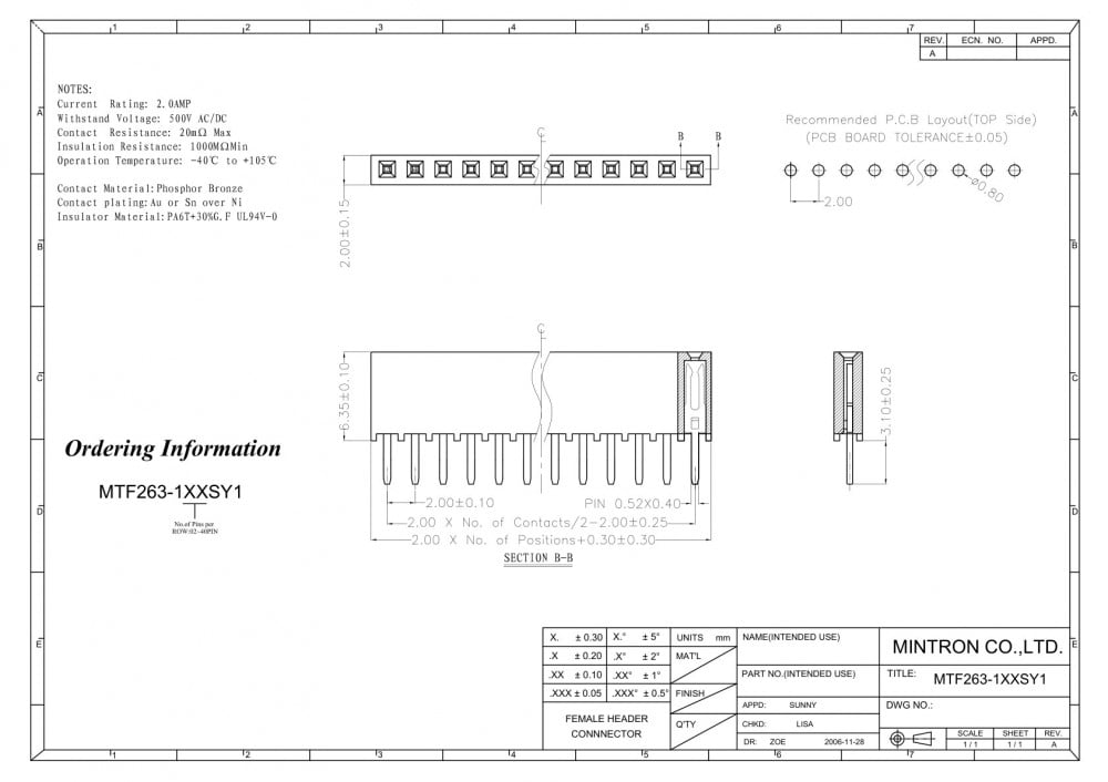 MINTRON MTF263-105SY1 technical drawing
