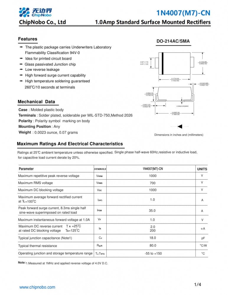 1N4007(M7)-CN datasheet page 1