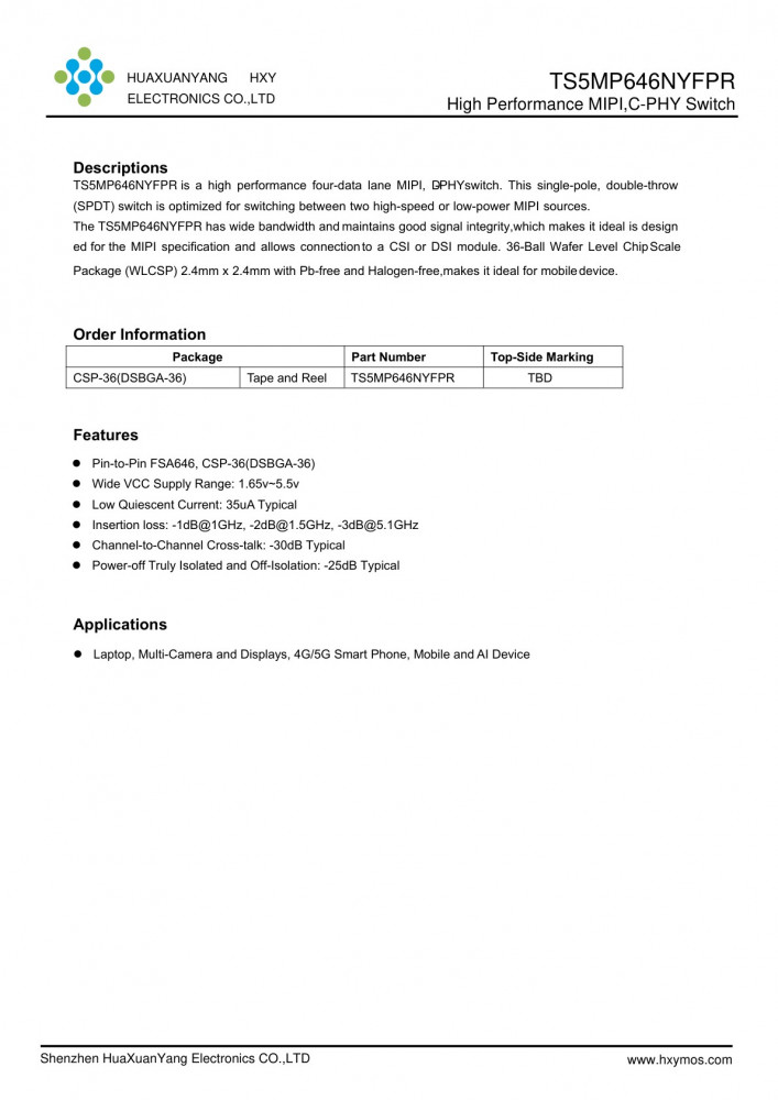 TS5MP646NYFPR-HXY datasheet page 1