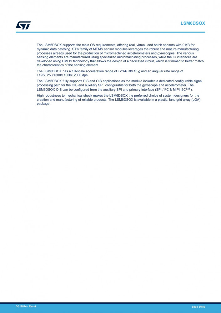 LSM6DSOX technical document page 2