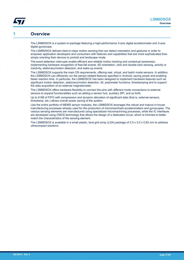 LSM6DSOX technical document page 3