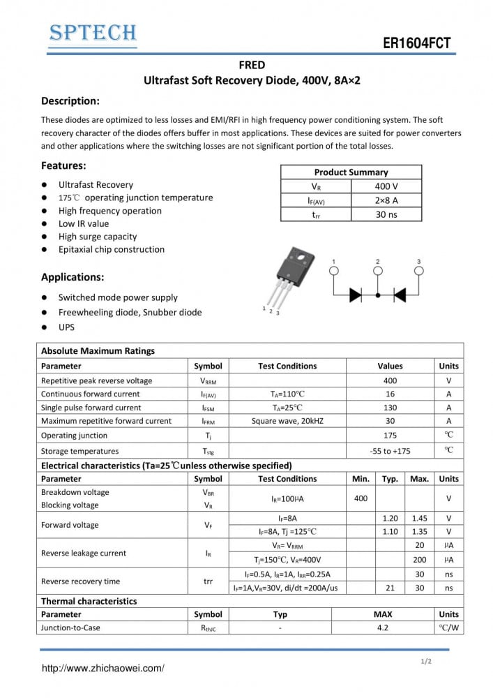 ER1604FCT datasheet page 1