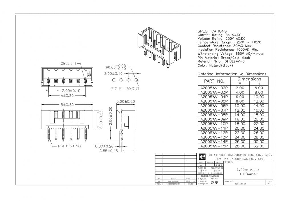 Joint Tech Elec A2005WV series technical drawing