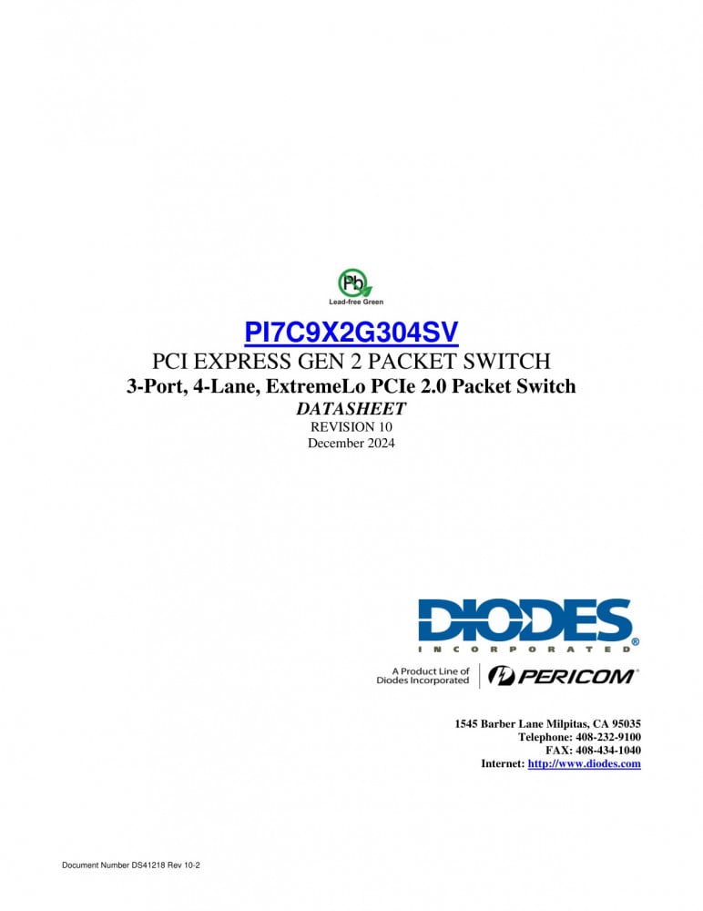 PI7C9X2G304SVAFDEEX datasheet page 1