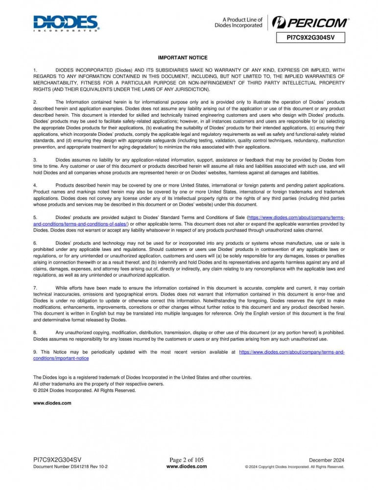 PI7C9X2G304SVAFDEEX datasheet page 2
