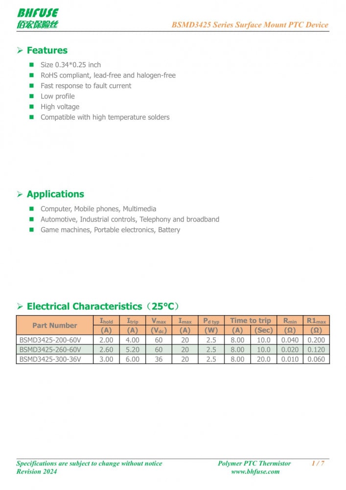 BSMD3425 series datasheet page 1