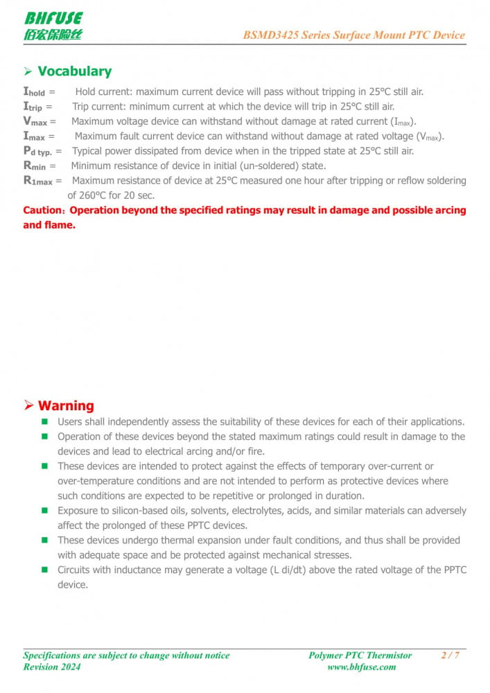 BSMD3425 series datasheet page 2