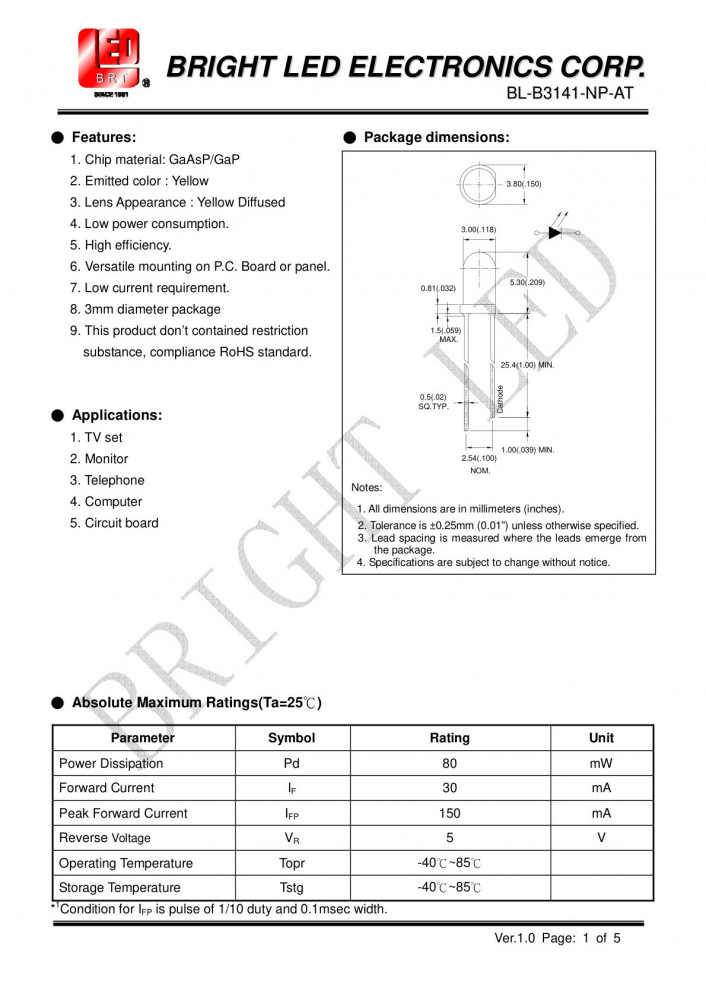 BL-B3141-NP-AT datasheet page 1