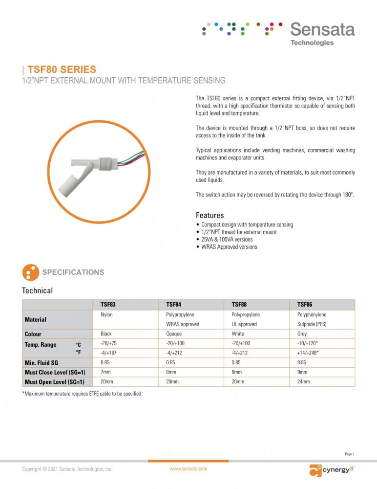Sensata TSF80 series technical page 1
