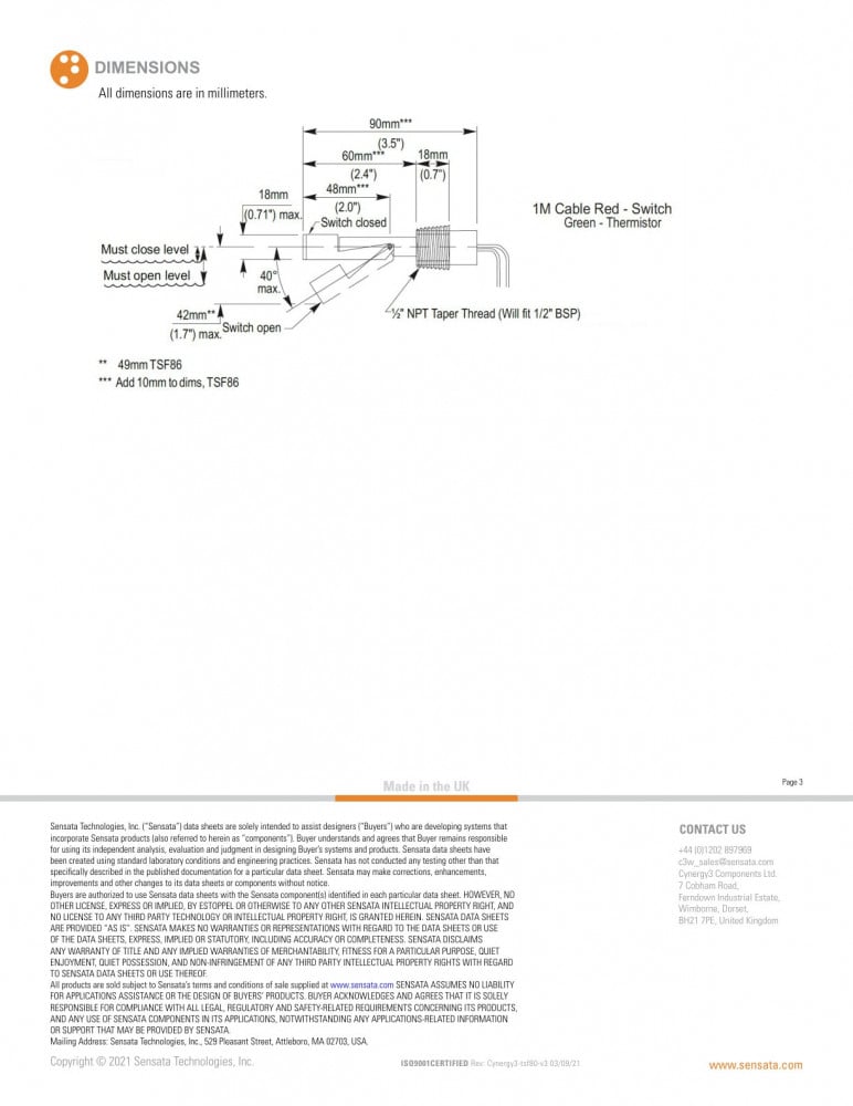 Sensata TSF80 series technical page 3