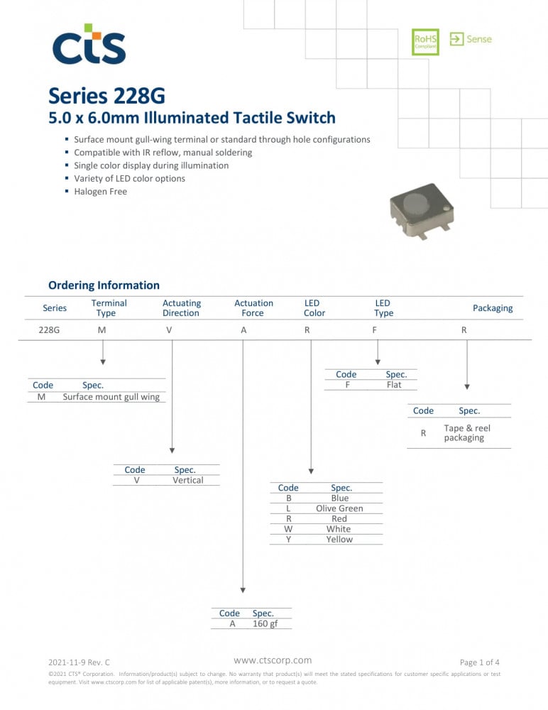 CTS 228G series datasheet page 1