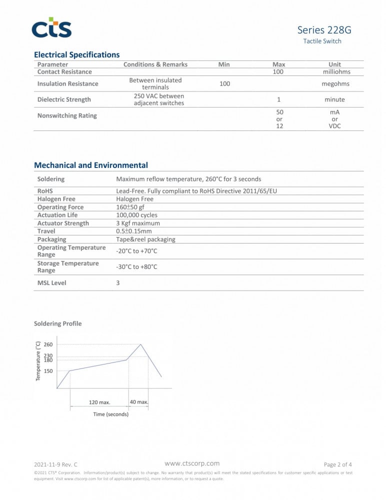 CTS 228G series datasheet page 2