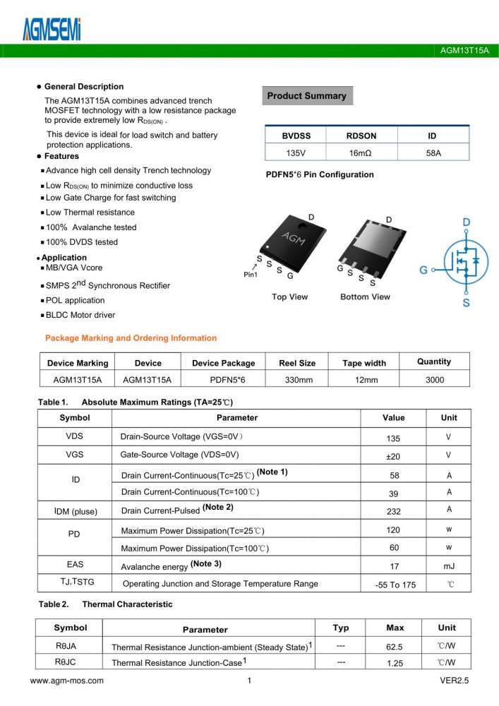 AGM13T15A datasheet page 1