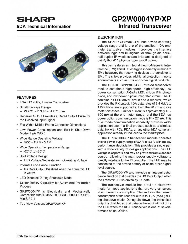 GP2W0004XP0F technical document page 1