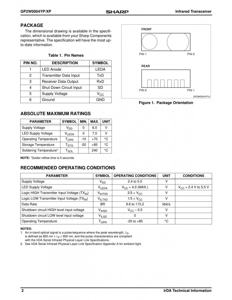 GP2W0004XP0F technical document page 2