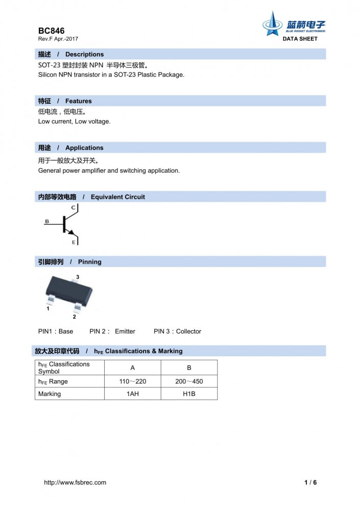 BC846 datasheet page 1