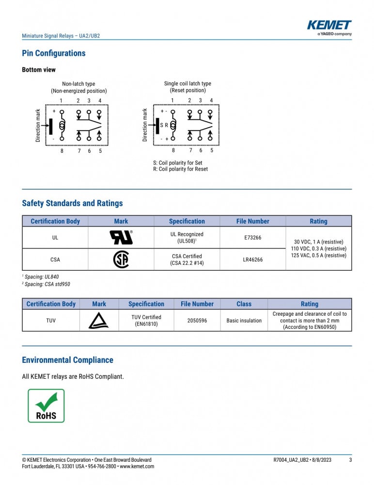 KEMET UA2 UB2 relay datasheet page 3