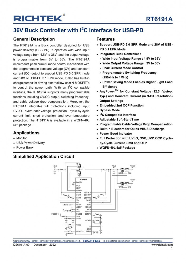 RT6191A document preview, page 1