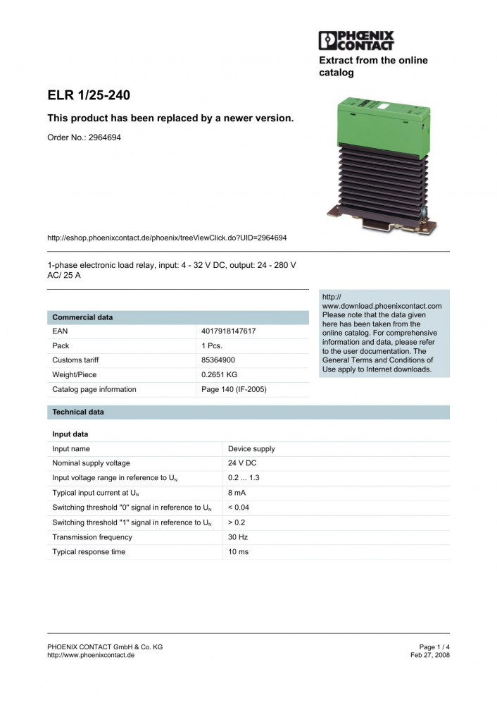 Phoenix Contact 2964694 technical document page 1