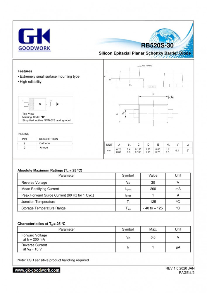 RB520S-30 technical document page 1