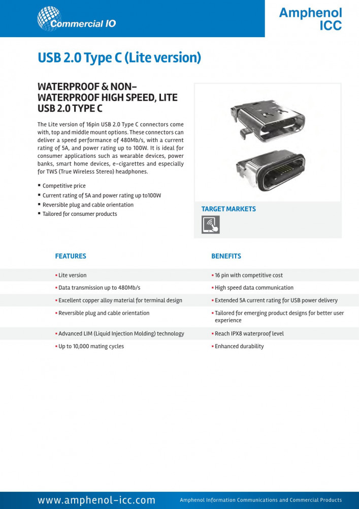 Amphenol USB 2.0 Type-C Lite technical document page 1
