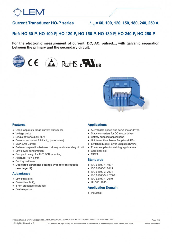 HO-P series datasheet page 1