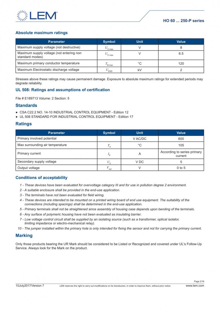 HO-P series datasheet page 2