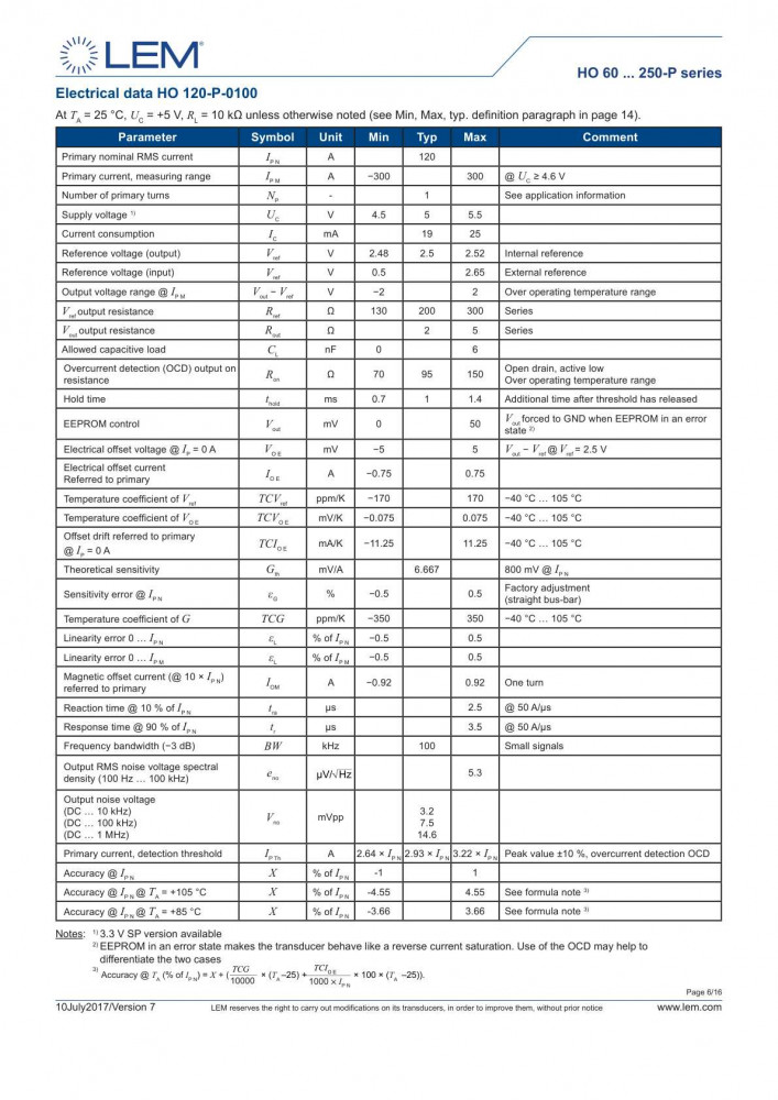 HO-P series datasheet page 6