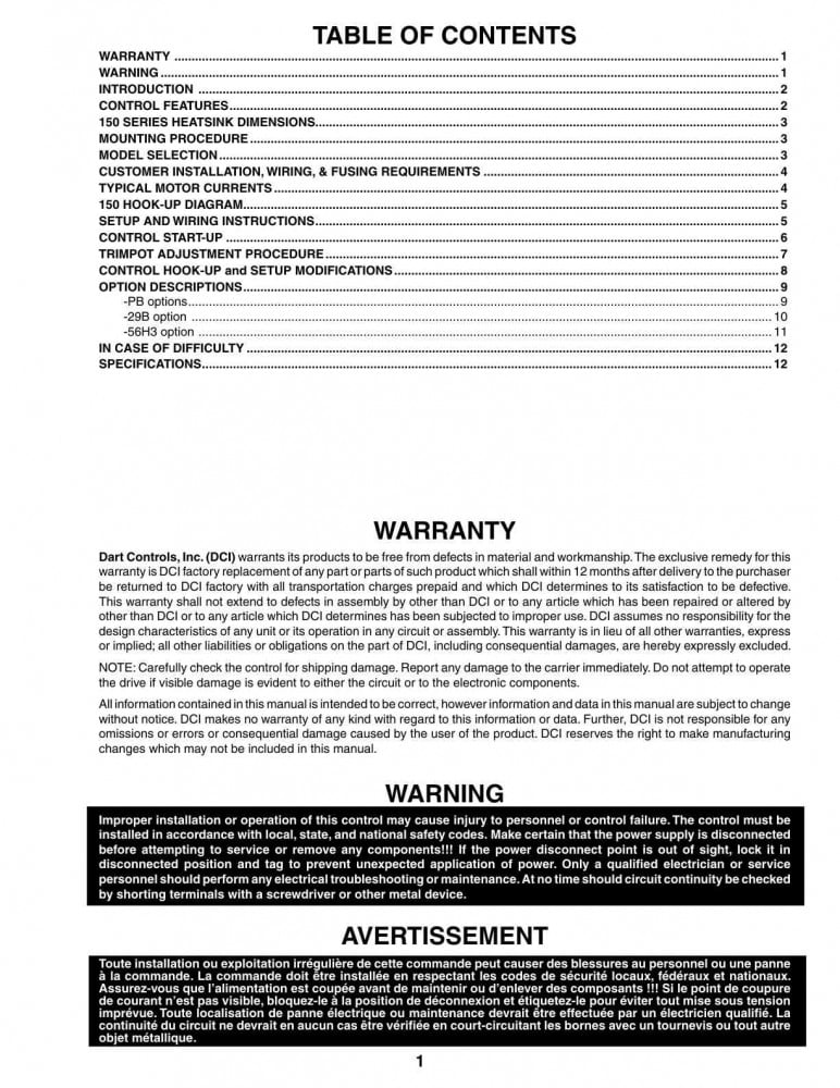 DART 153D-200E-PB manual page 2