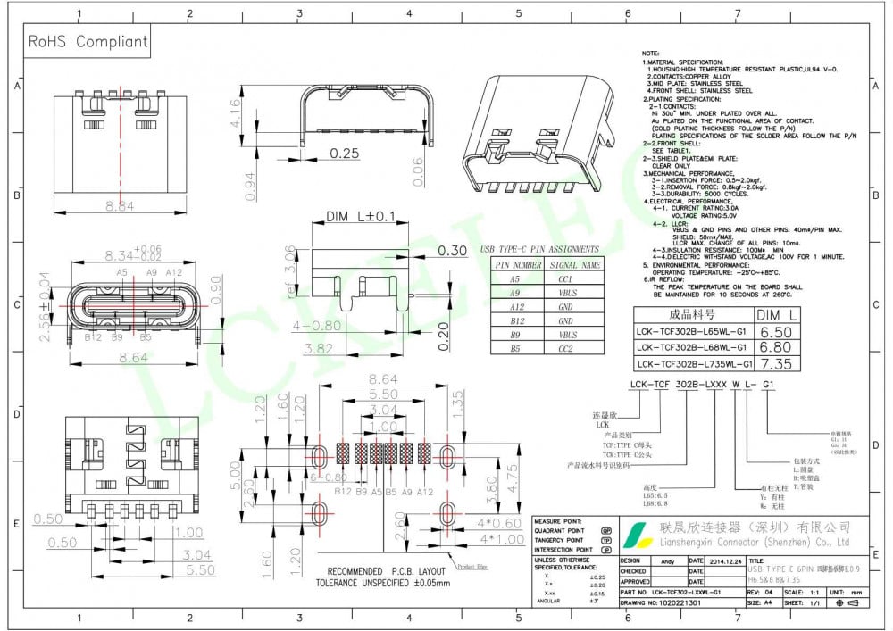 LCK-TCF302B-L735WL-G1 technical document page