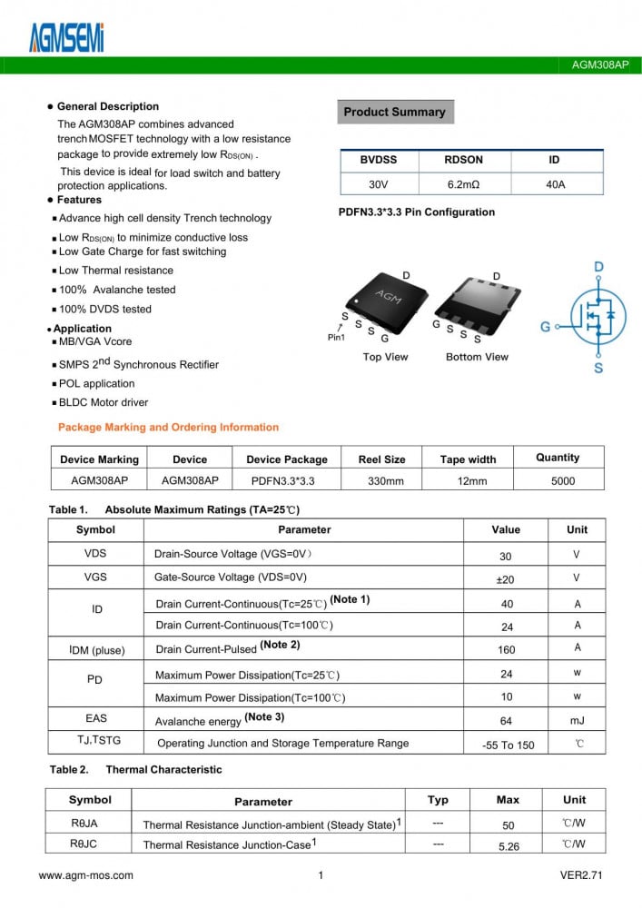 AGM308AP datasheet page 1