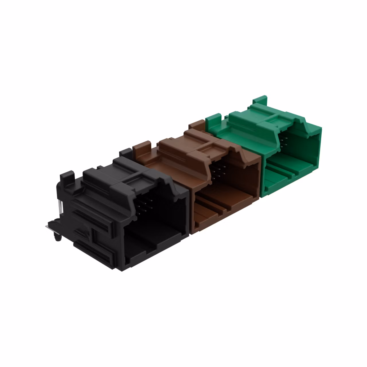 Stac64 3 Bay Right-Angle Headers, 56 Circuits, Bay A 16 Circuit Signal Header, Polarization A, Black; Bay B 20 Circuit Signal Header, Polarization C, Brown; Bay C 20 Circuit Signal Header, Polarization D, Green; Tray for sale