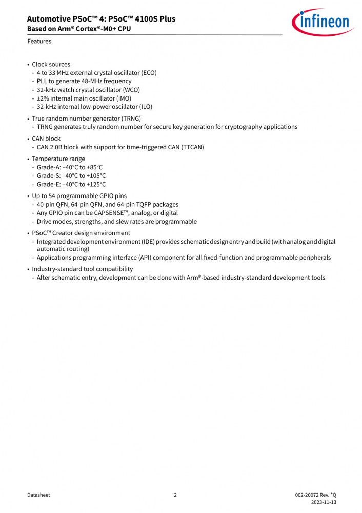 Infineon PSoC 4100S Plus datasheet page 2