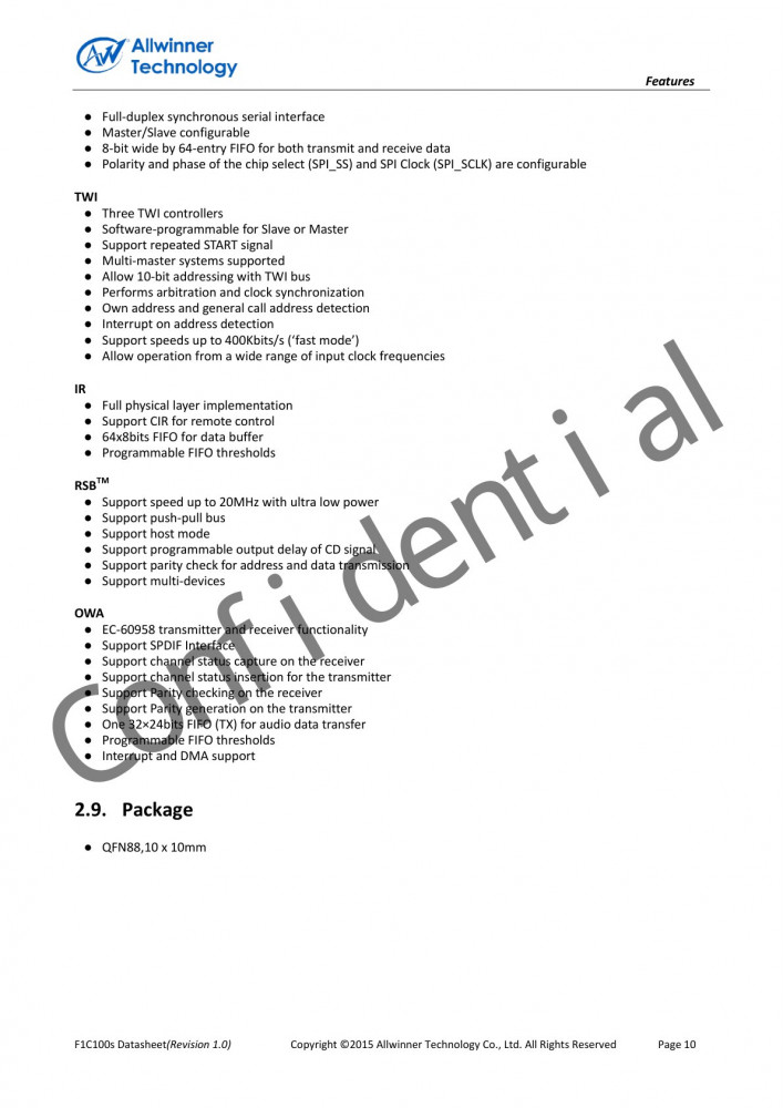 F1C100S datasheet page 10