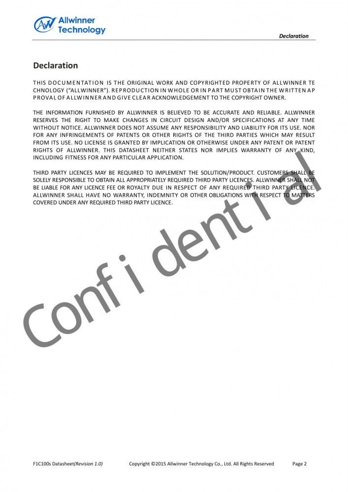 F1C100S datasheet page 2