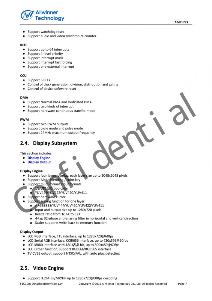 F1C100S datasheet page 7