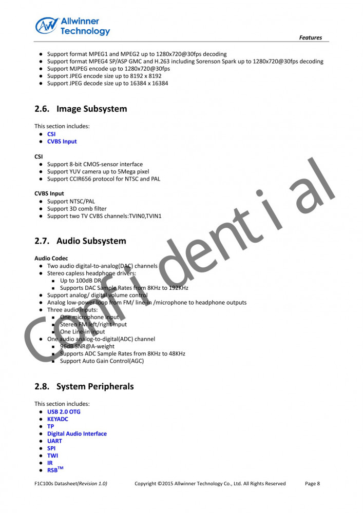 F1C100S datasheet page 8