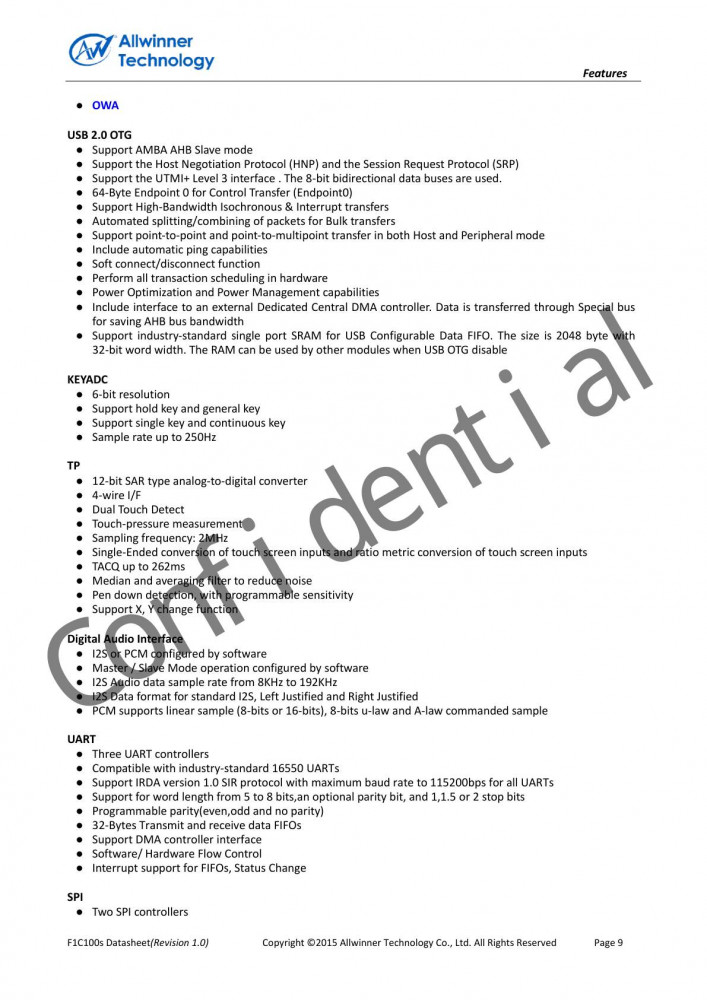 F1C100S datasheet page 9