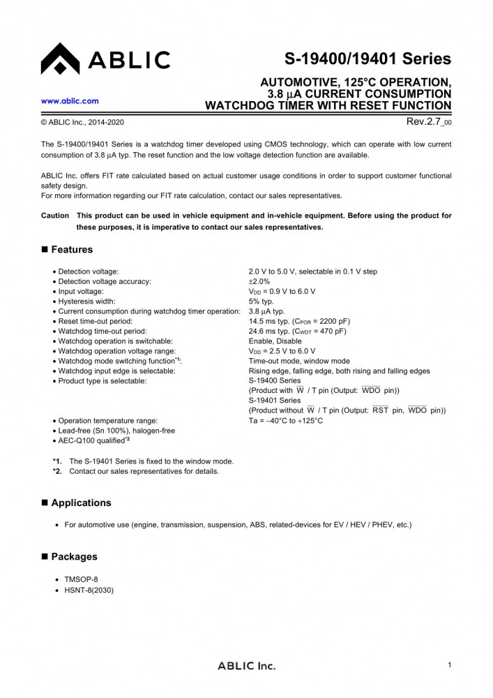 S-19400/19401 datasheet page 1