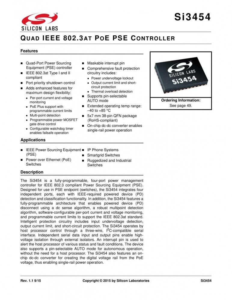 SI3454 datasheet page 1