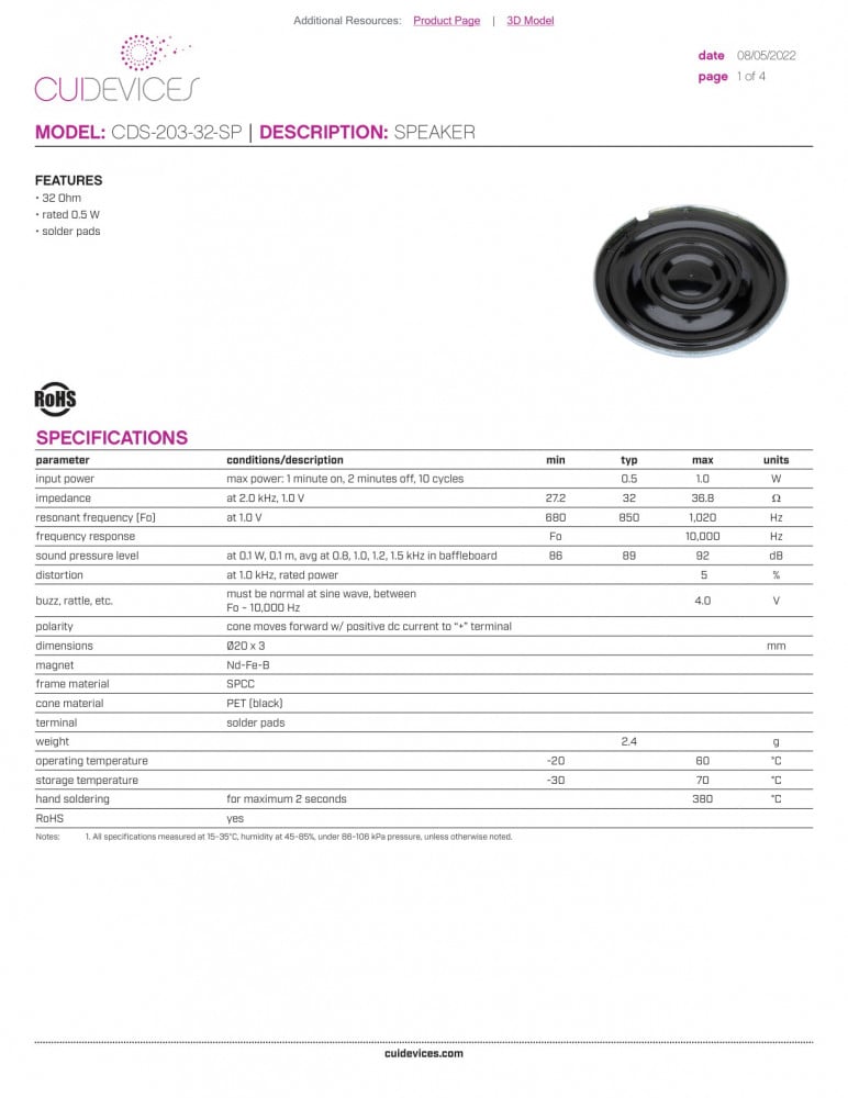 CDS-203-32-SP datasheet page 1