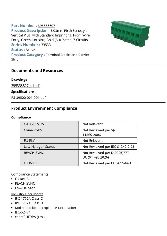 ESE Eurostyle terminal block specification page 1