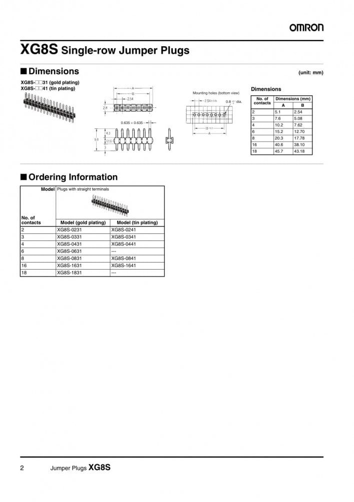 OMRON XG8S technical document page 2