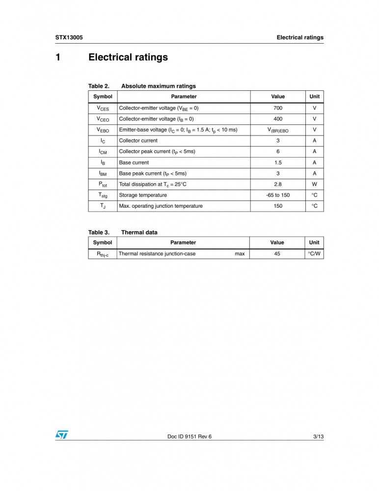 STX13005 datasheet page 3